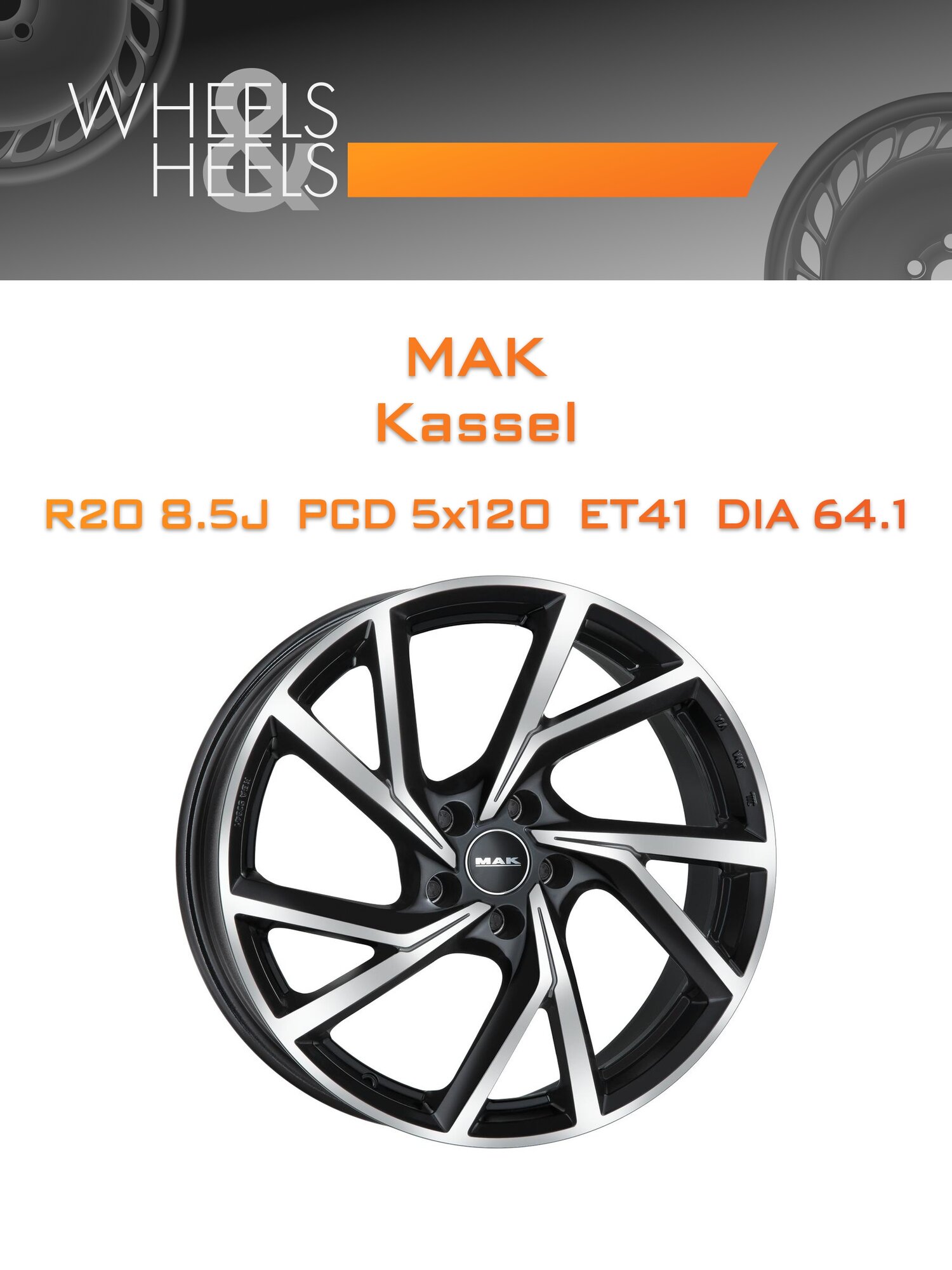 Диск автомобильный литой MAK Kassel 20x8.5 5x120 et41 dia64.1 Чёрный глянцевый с полированной лицевой частью