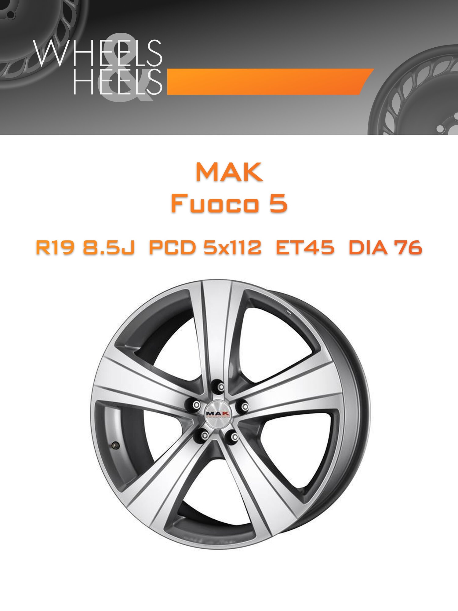 Диск автомобильный литой MAK Fuoco 5 19x8.5 5x112 et45 dia76 Серебристый