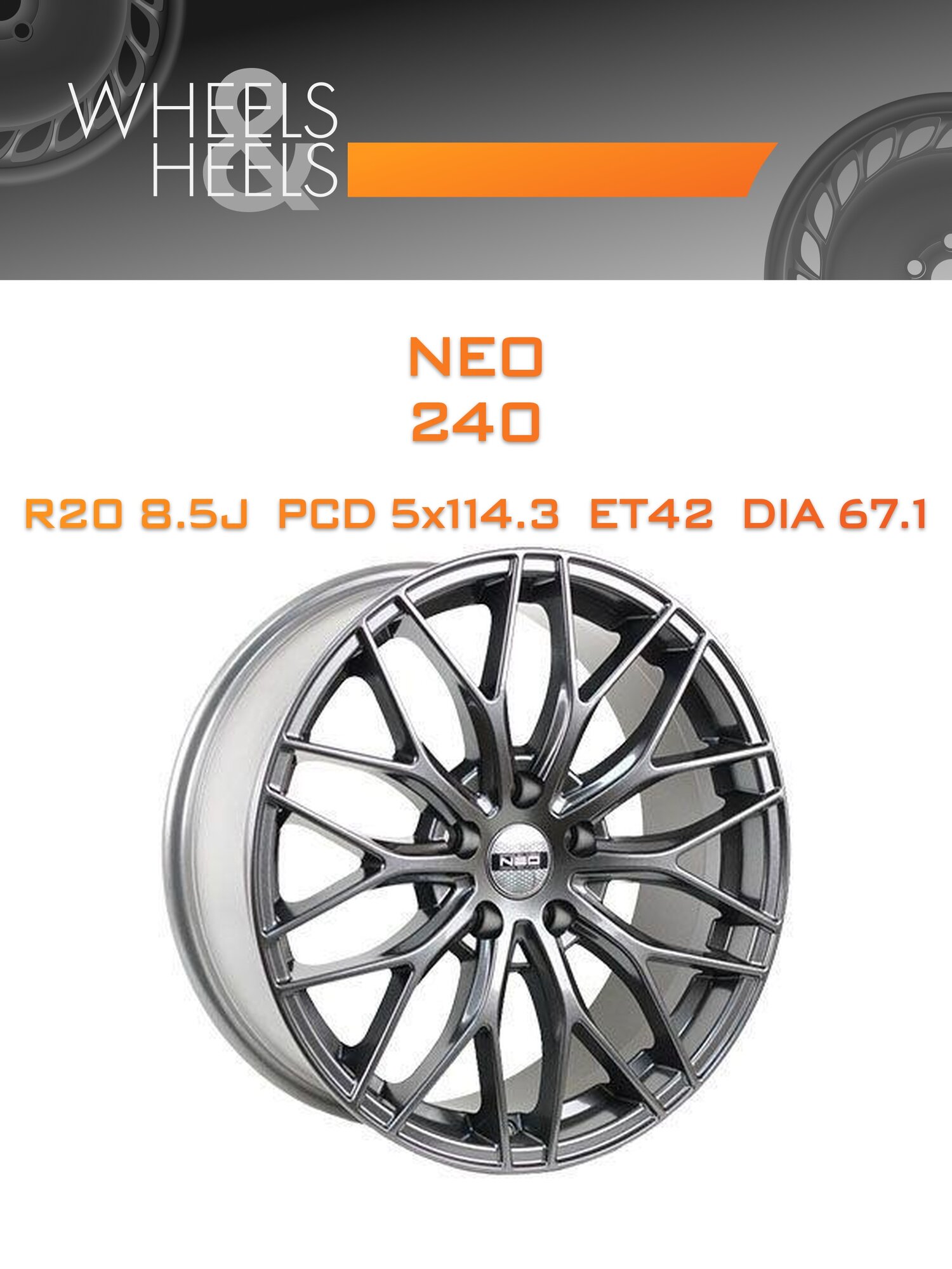 Диск автомобильный литой NEO 240 20x8.5 5x114.3 et42 dia67.1 Тёмный-серый матовый графит