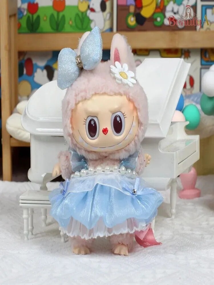 POP MART Labubu игрушка 17см, одежда для куклы, мягкой игрушки, флис, голубой
