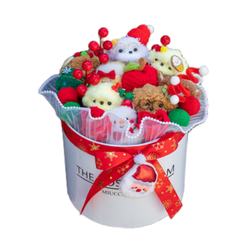 Плюшевый букет унисекс XIONGJUN Handcrafted Puppy Christmas Hugging Bucket-25*20CM, 1 шт.