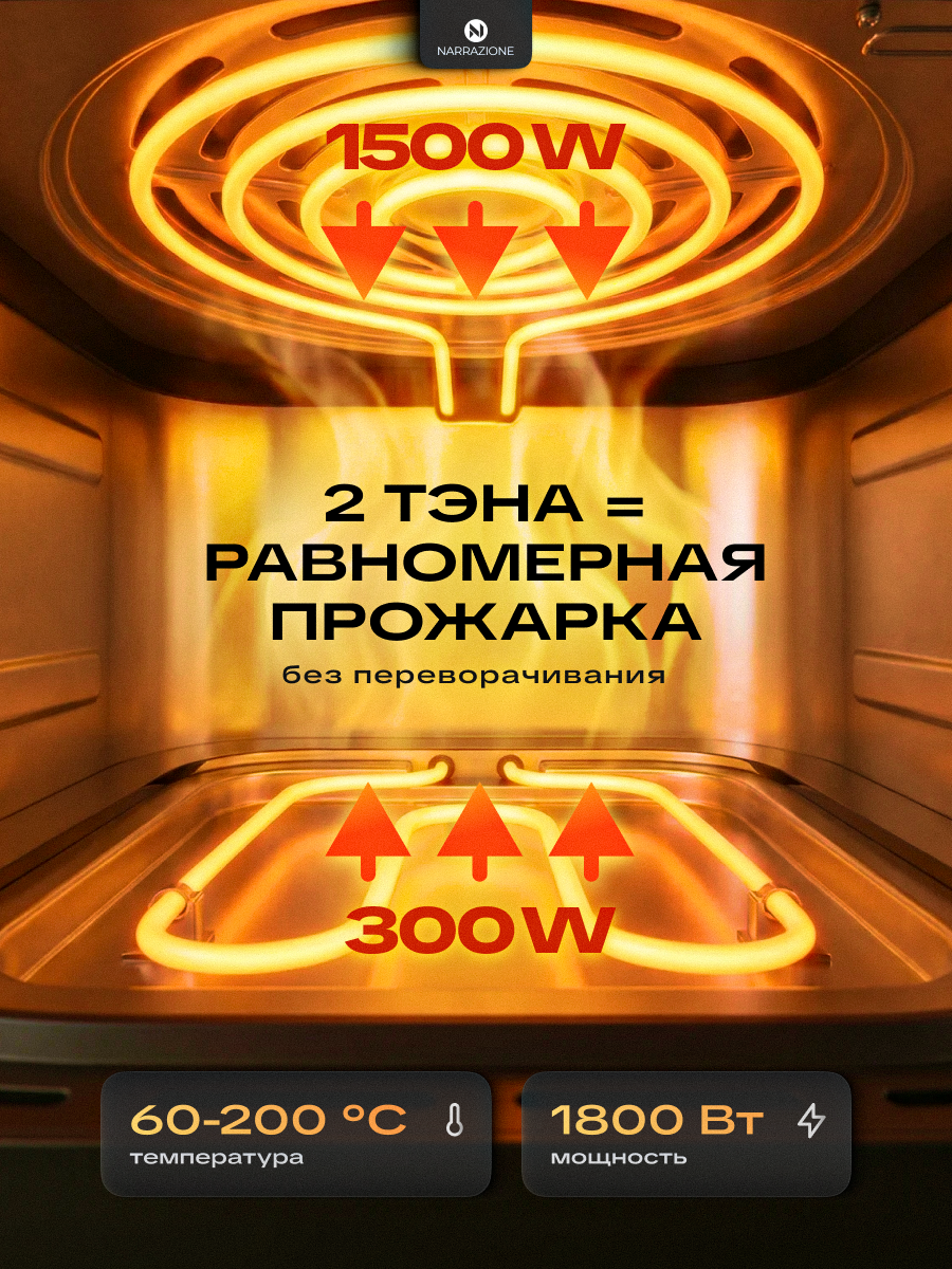 Аэрогриль электрический 8 л ERA-800D NARRAZIONE , 10 режимов, 2 ТЭНа — фото 1