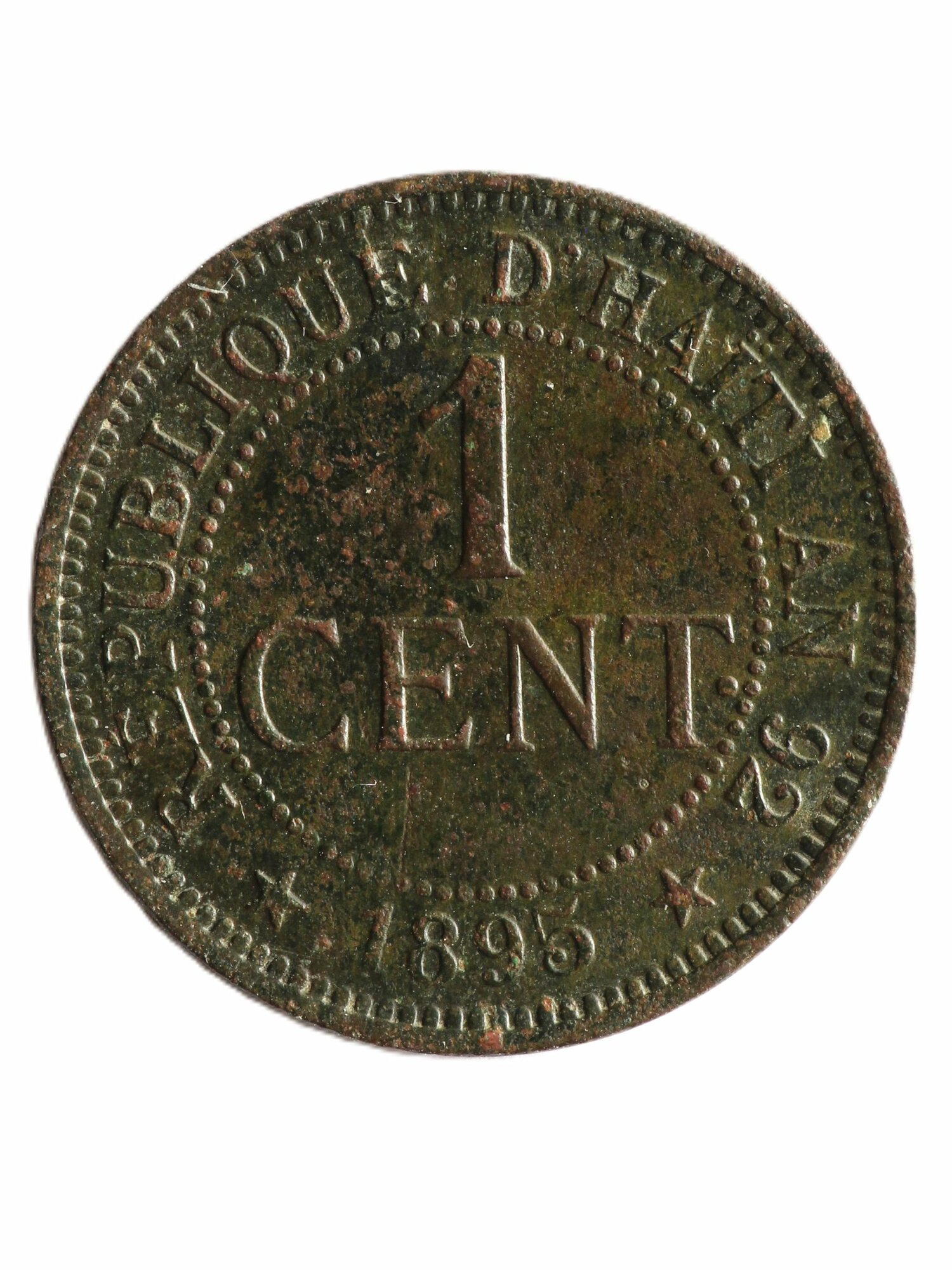 Подлинная монета Республики Гаити 1 сантим 1895 года