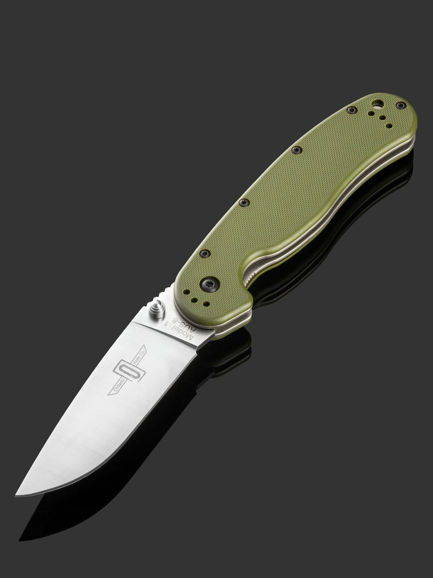 Складной нож Ontario RAT-1 O8848FG, сталь AUS-8 Satin, рукоять Foliage Green GRN