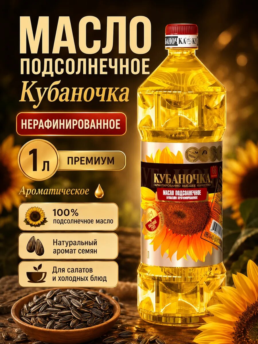 Масло подсолнечное Нерафинированное ароматное 1 л