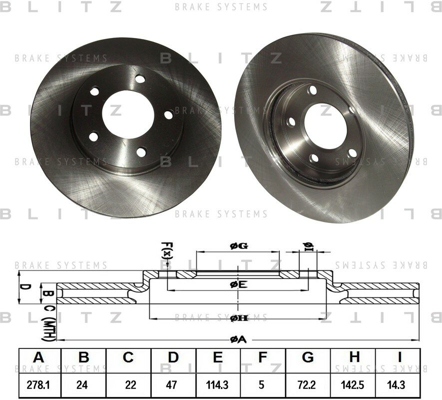 Диск тормозной BLITZ передний вентилируемый FORD Maverick 00->, MAZDA Tribute 00-> (BS0314)