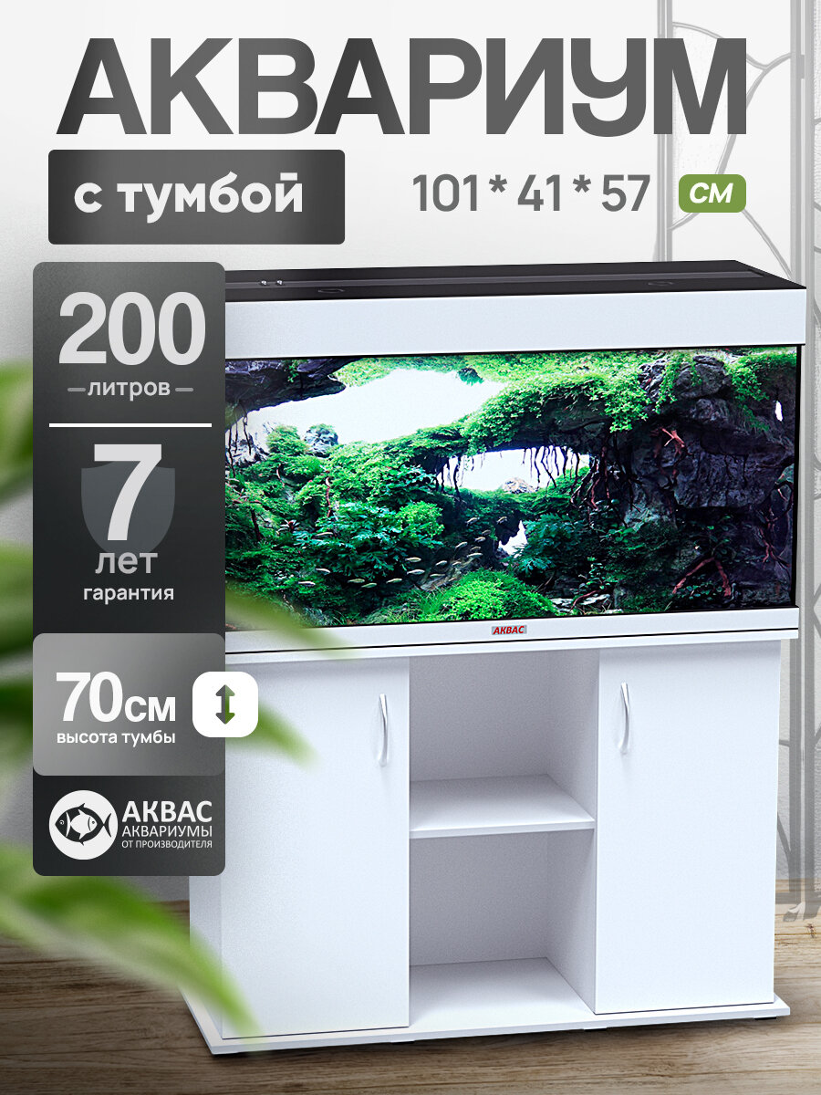 Аквариум 200 литров с тумбой крышкой и освещением (101х41х57 см) Аквас
