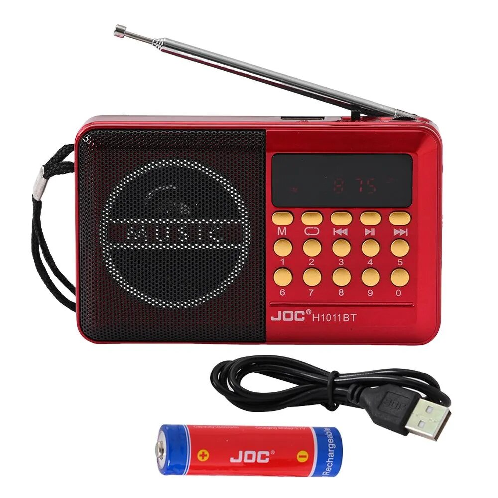 Портативный радиоприемник JOC H1011BT, красный, с Bluetooth, USB, TF-картой, MP3