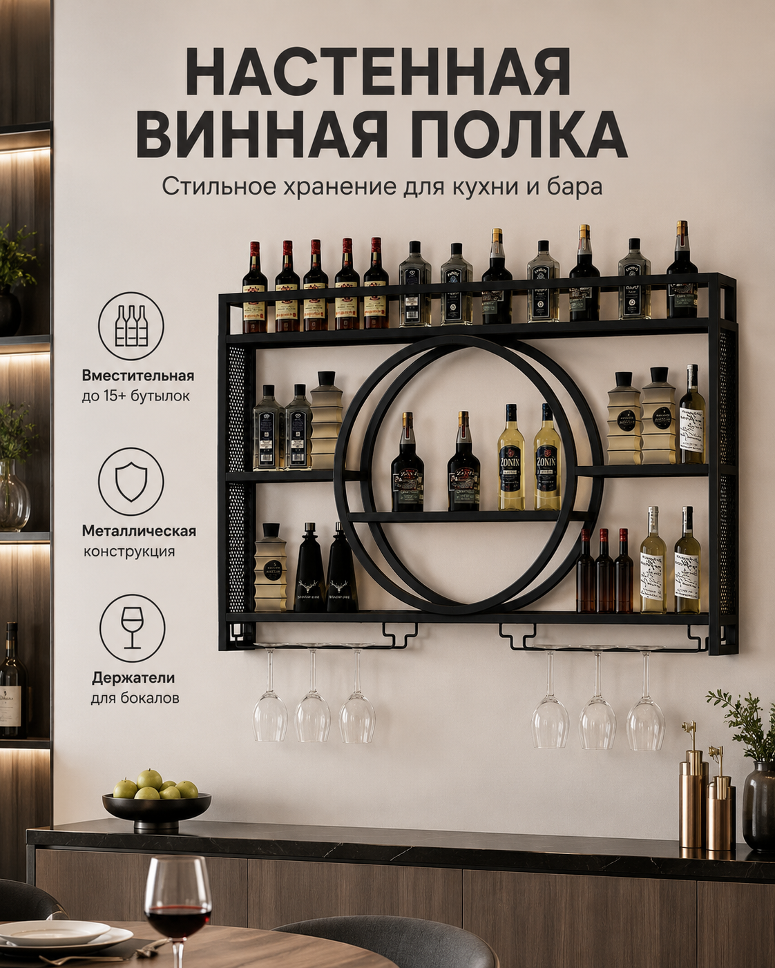 Настенный винный шкаф из кованого железа держатели / подвесы для винных бокалов 100*15*80cm