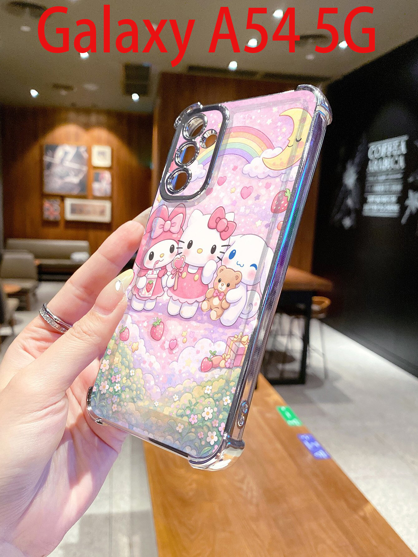 Мягкий чехол с гальваническим покрытием для Galaxy A54 с милыми Куроми, Мелоди и Hello Kitty.