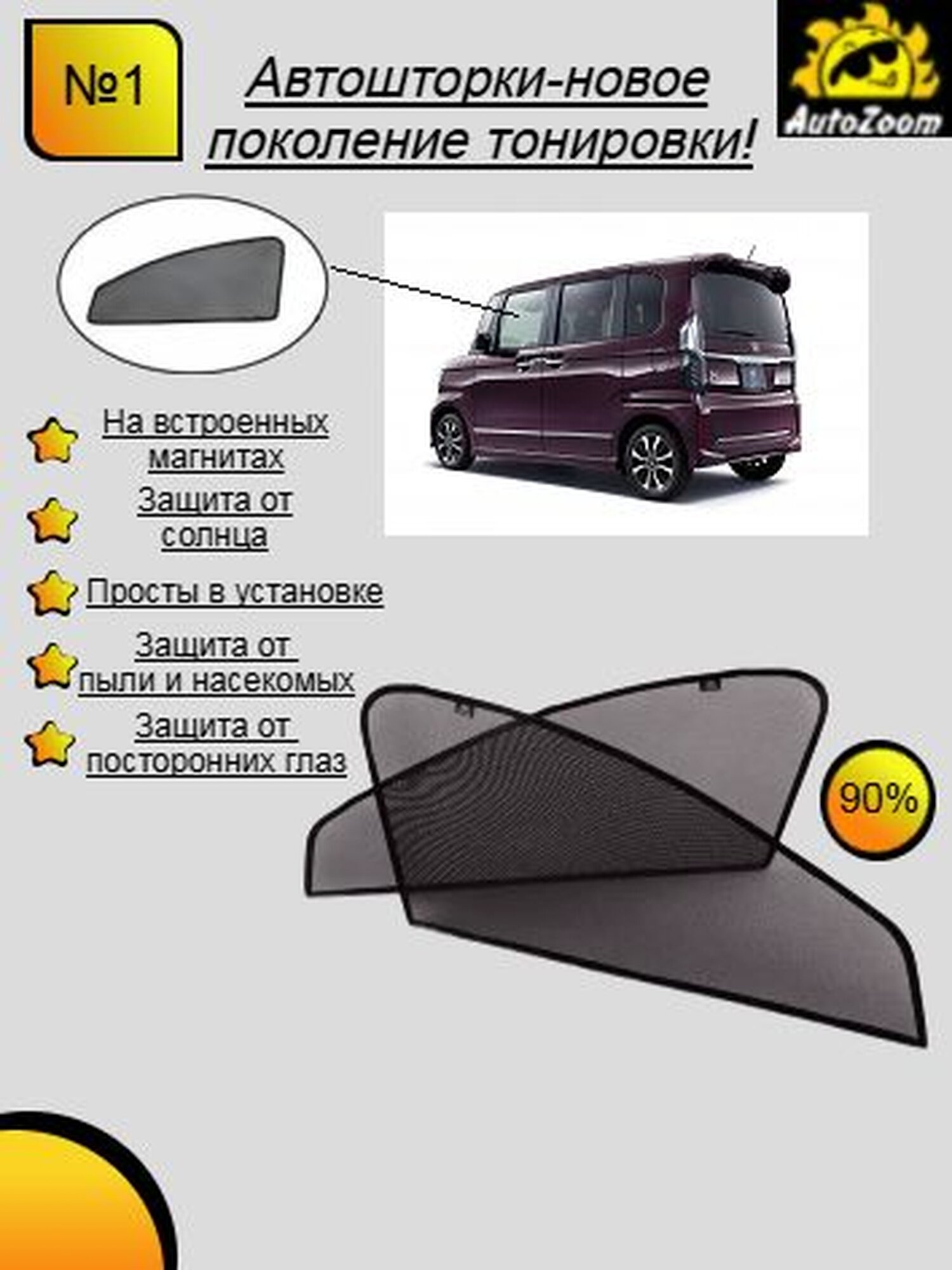 Каркасные автошторки Autozoom на HONDA N-BOX(+) 2012-2018г (JF1/2), Японец/передние двери