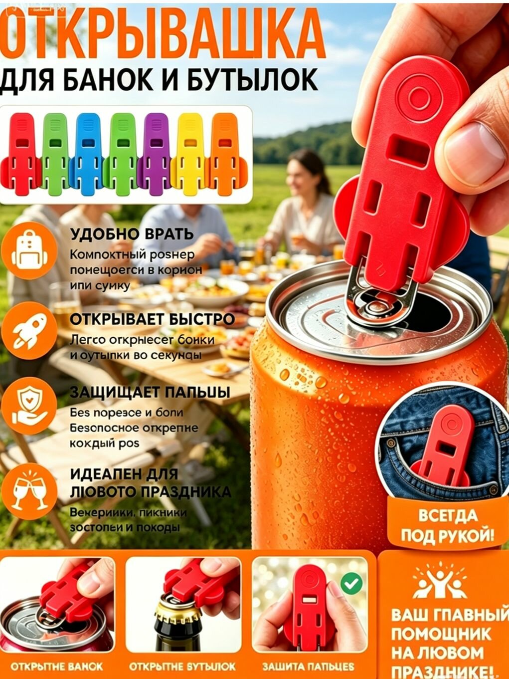 Открывалка, 5.5 см, 6 шт