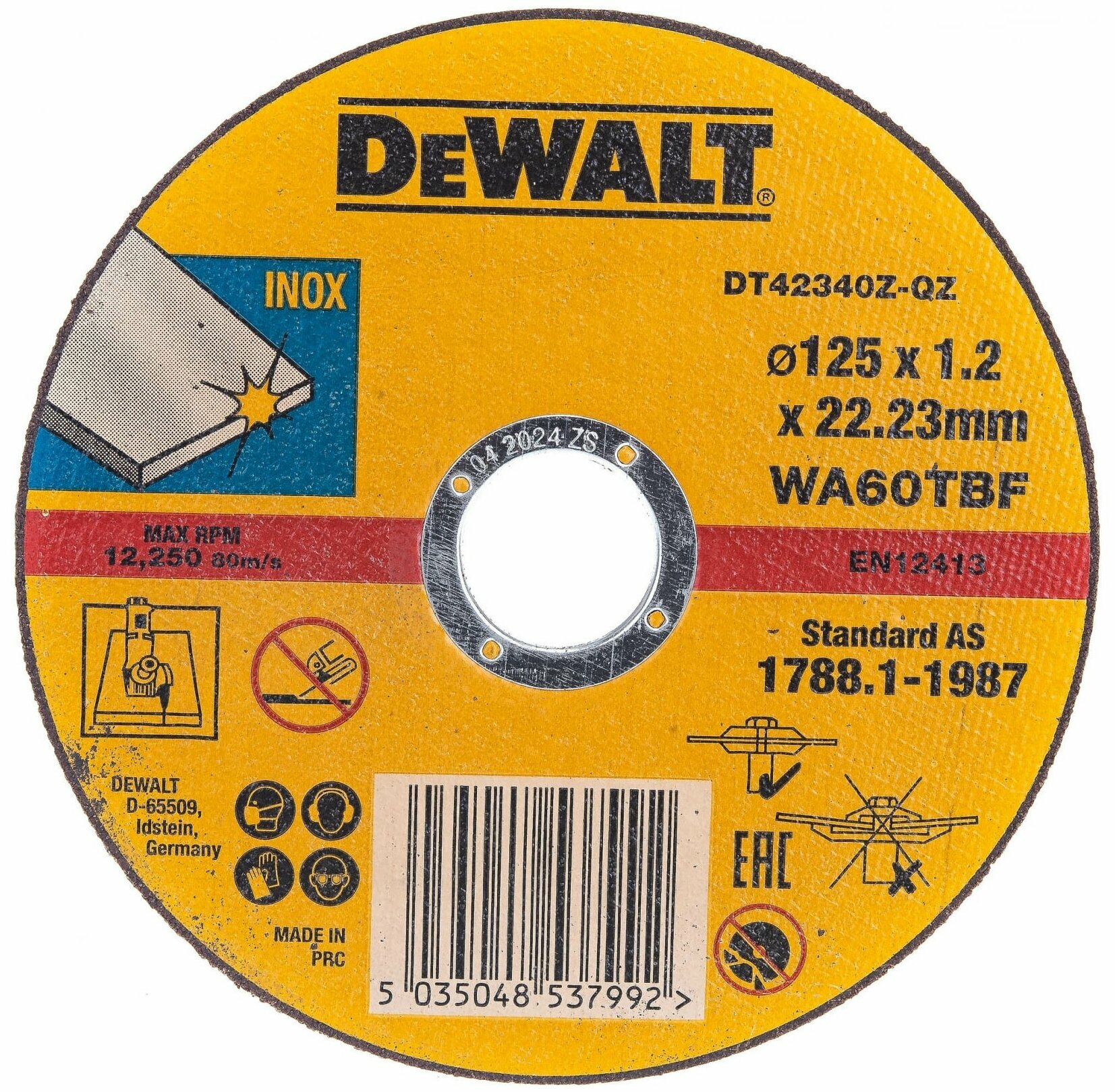 Круг отрезной по металлу DeWalt 125x22.2х1.2мм DT42340Z-QZ