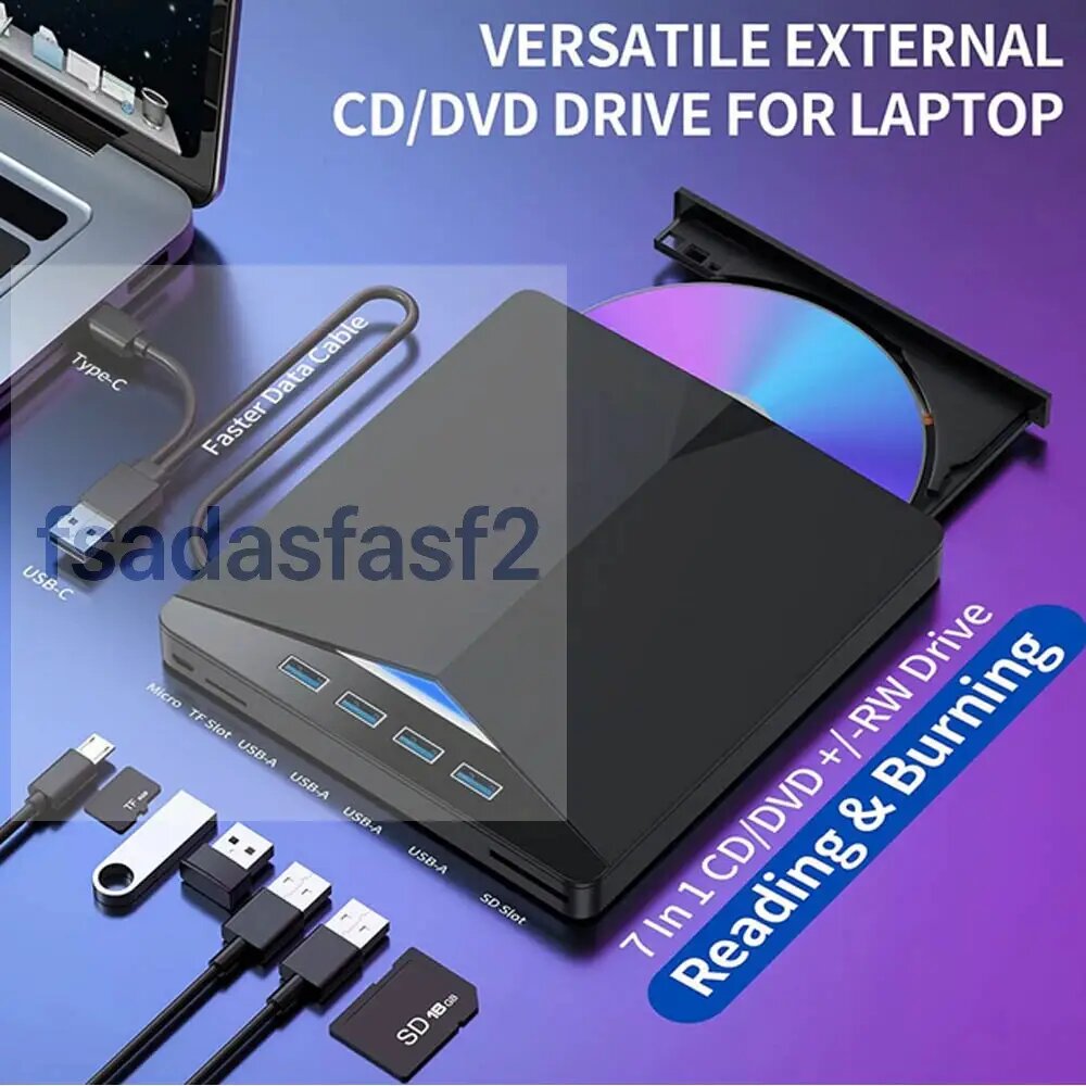Внешний CD/DVD-привод для ноутбука, DVD-плеер для ноутбука, Ультратонкий портативный USB 3.0 7 в 1, внешний дисковод для записи DVD/ CD, плеер и записывающее устройство CD/VCD/DVD