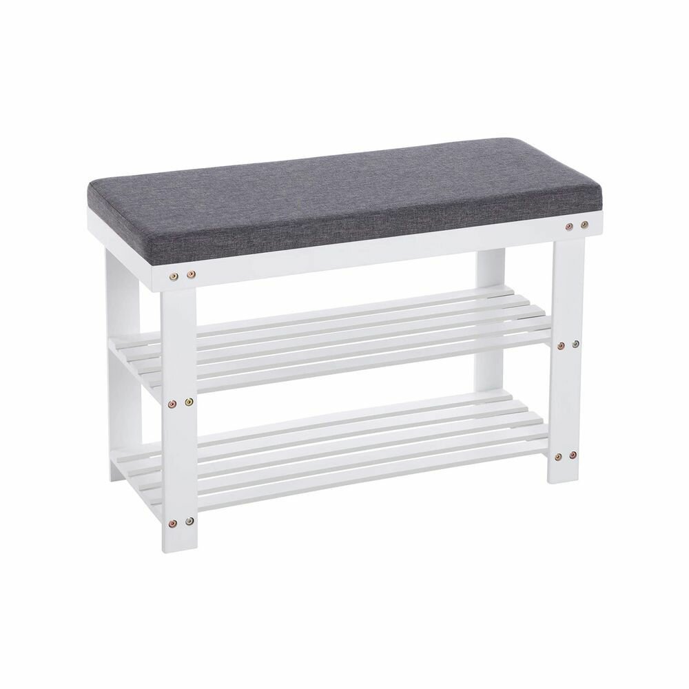 Скамейка для обуви SONGMICS- из бамбука, 71 x 29 x 49 см, цвет белый/серый, LBS604W01