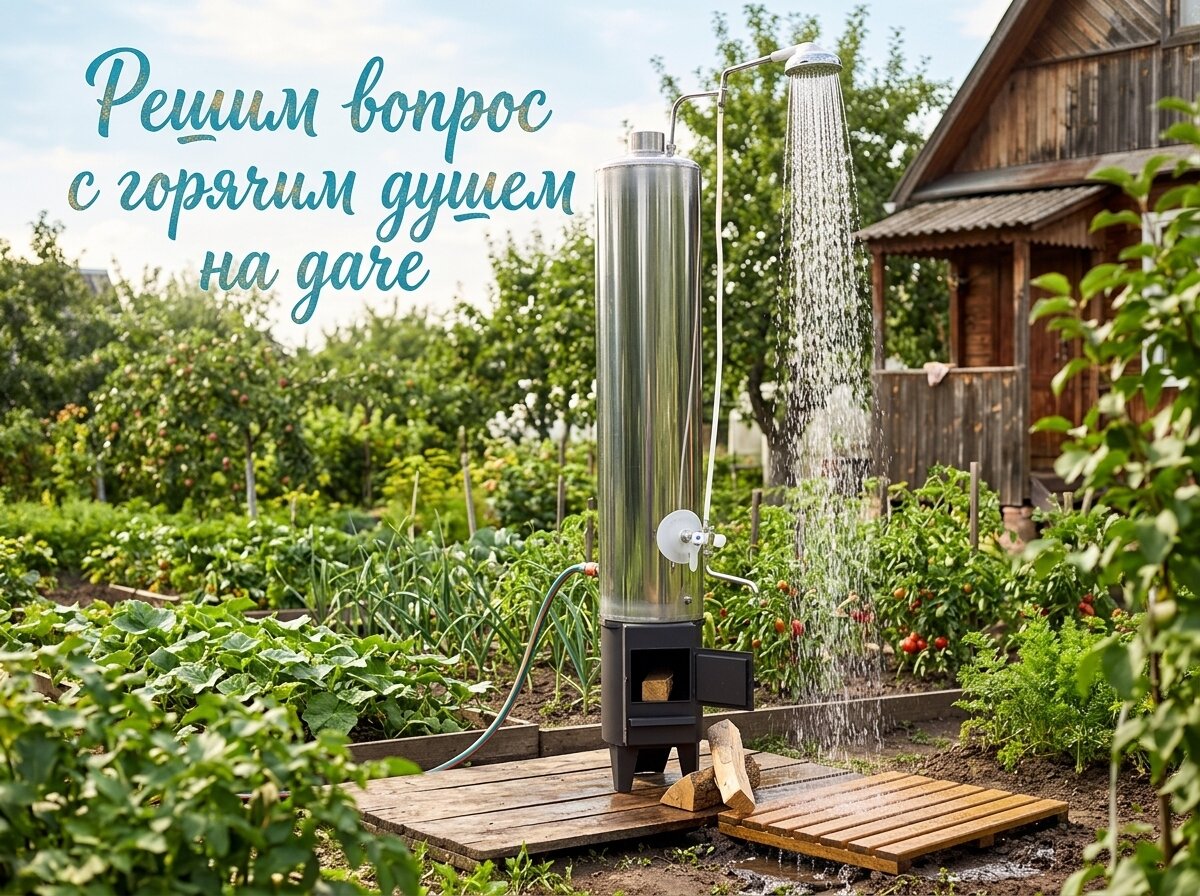 Водогрейная колонка на дровах Ермак КВЛН-90 (Ч) правая , смеситель и ТЭН в комплекте