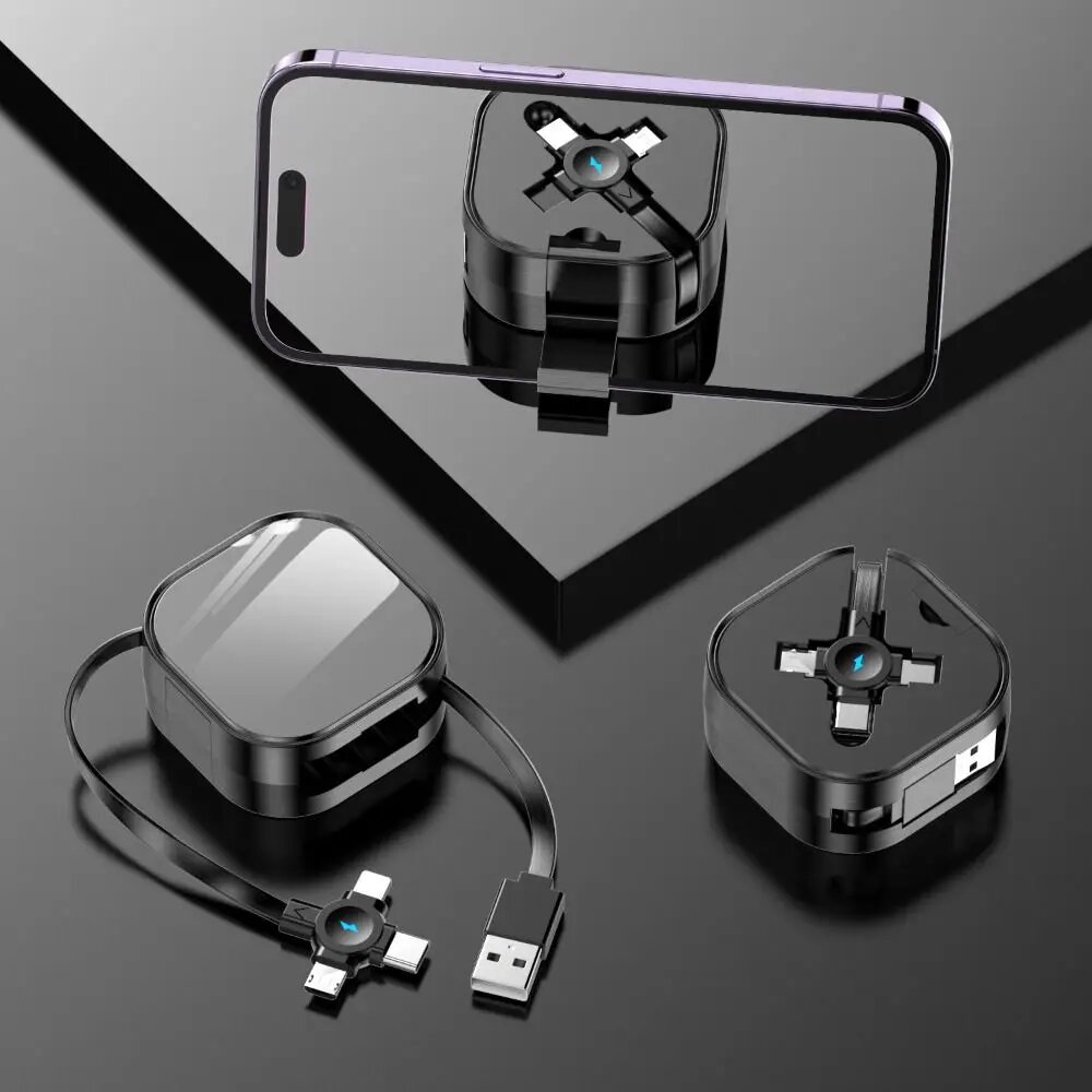 Черный телескопический кабель 3 в 1 для смартфона