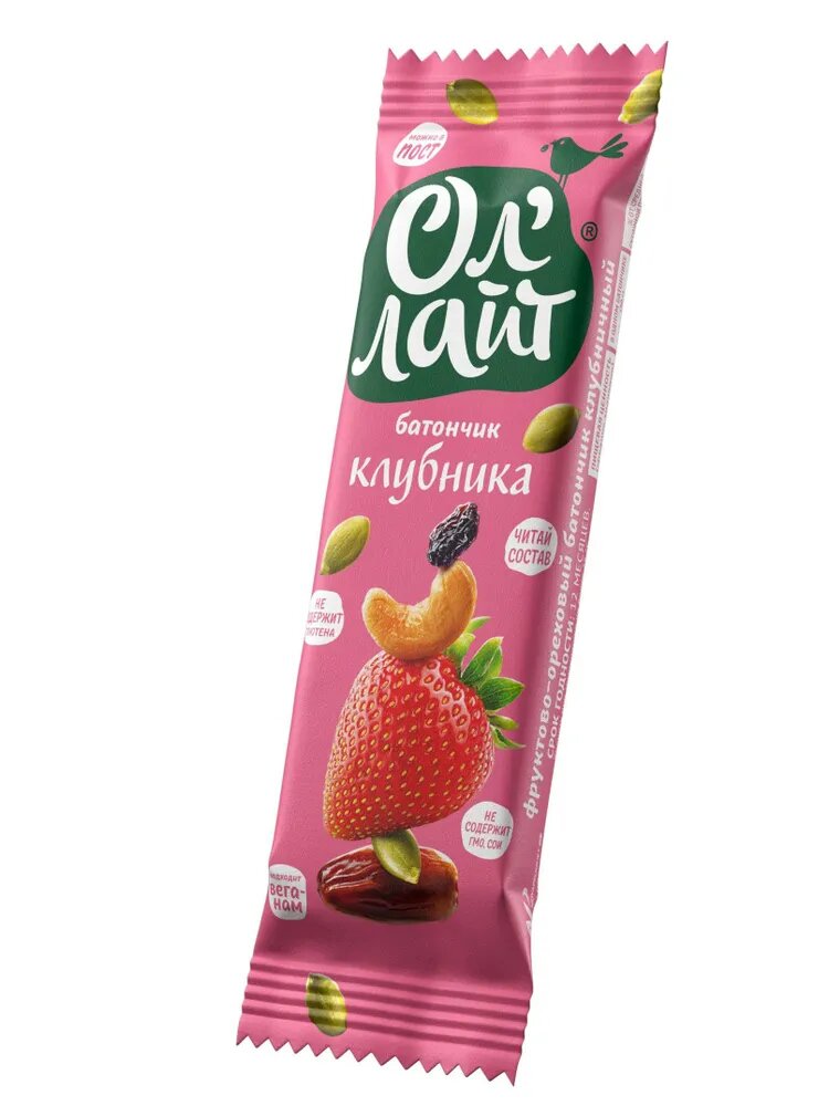 Батончик фруктово-ореховый Ол'лайт клубничный, 30 г