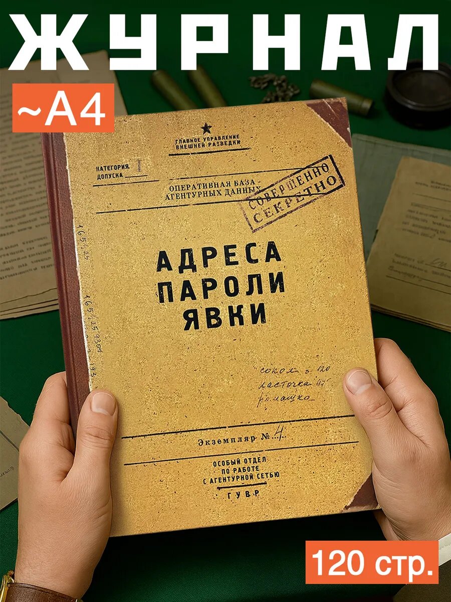 Журнал Бюро находок "Адреса, пароли, явки" (ZB19), А4, твердая обложка, 60 страниц