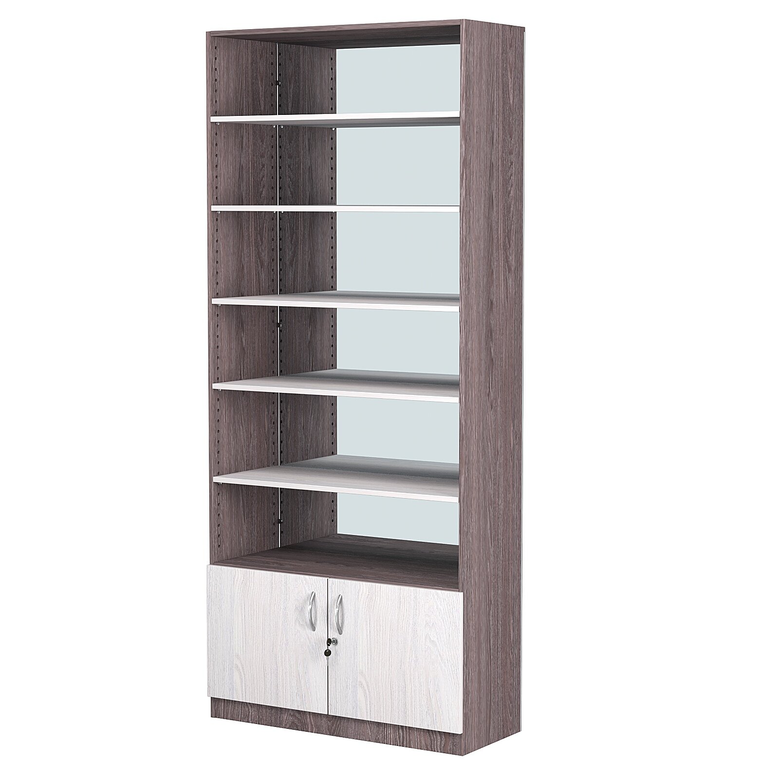 Стеллаж из ДСП с 5-ю полками 350x900 мм серии LEVEL-5 №13-2 (З/C - зеркало), Ясень Анкор темный + Ясень Анкор светлый