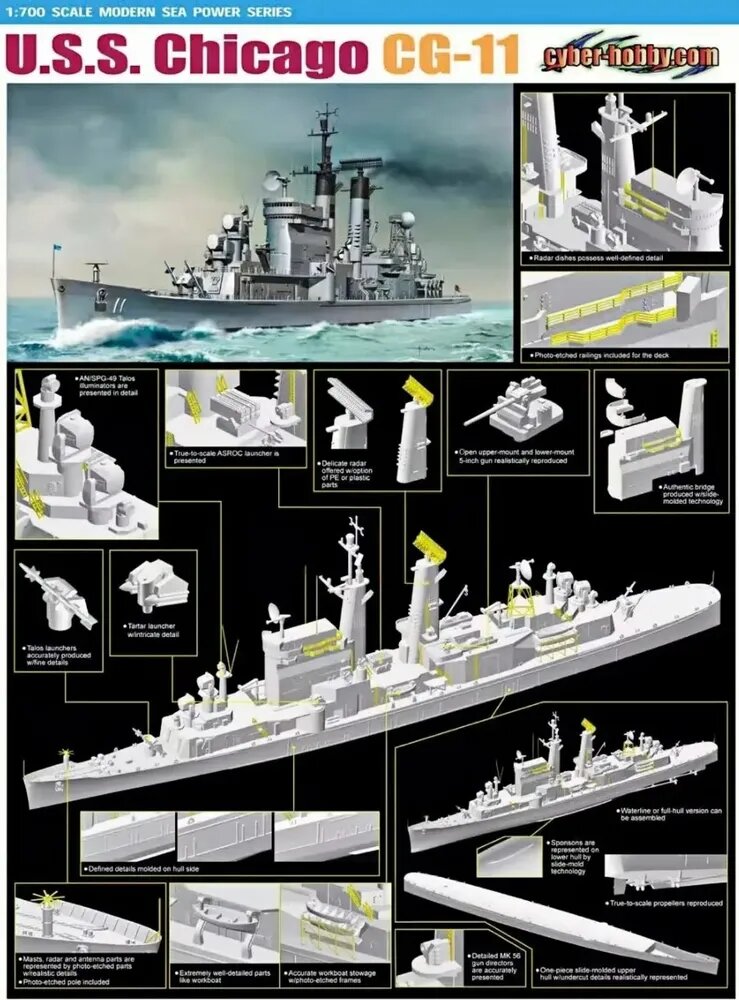 DRAGON 1/700 7121 U.S.S. Chicago CG-11 сборная модель корабля