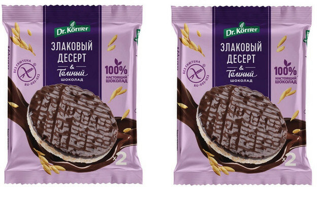 Dr. Korner Злаковый десерт, с темным шоколадом, рисовый, 34г,2 шт