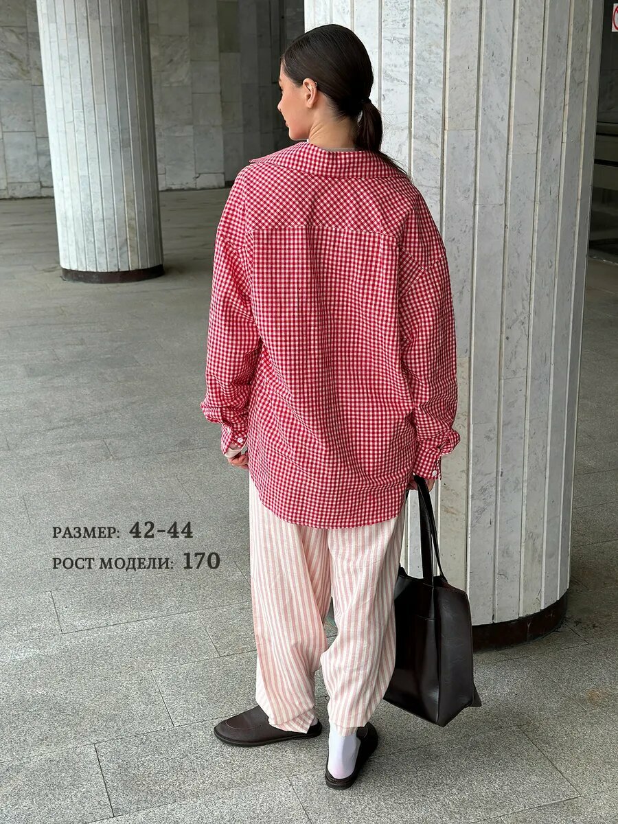 Рубашка Mabag eco весна-лето 2026, размер ONE SIZE 46-48, красный/белый — фото 1