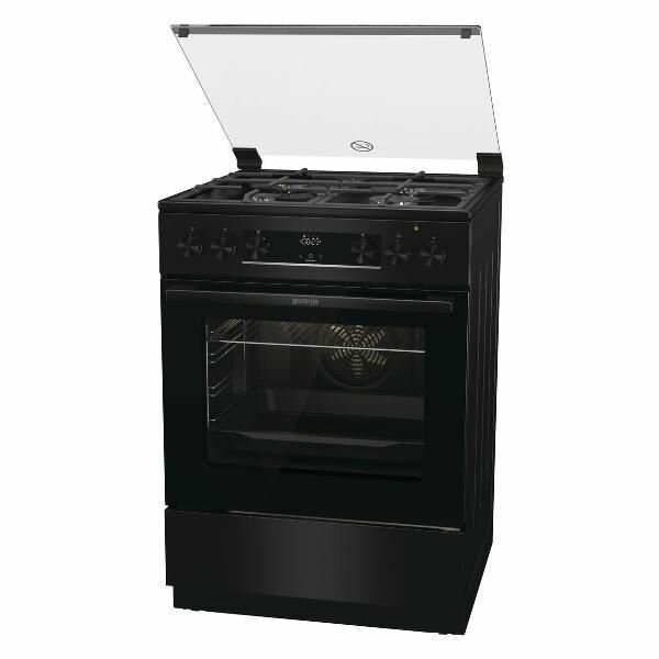 Комбинированная плита Gorenje GK6C44BF, 60 см, 4 конфорки, 71 л, конвекция, черный