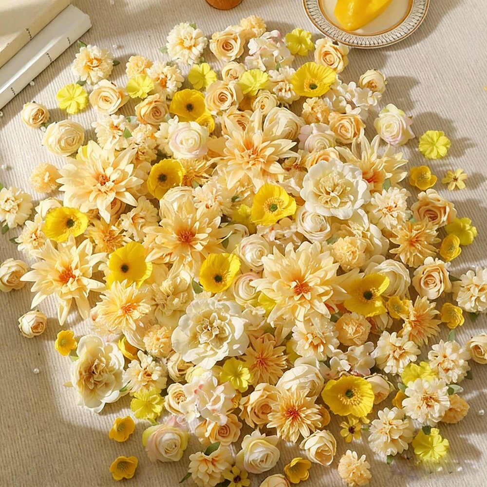 Искусственные розы из шелка (15/50 шт.) для декора Желтый, 15Pcs, Yellow