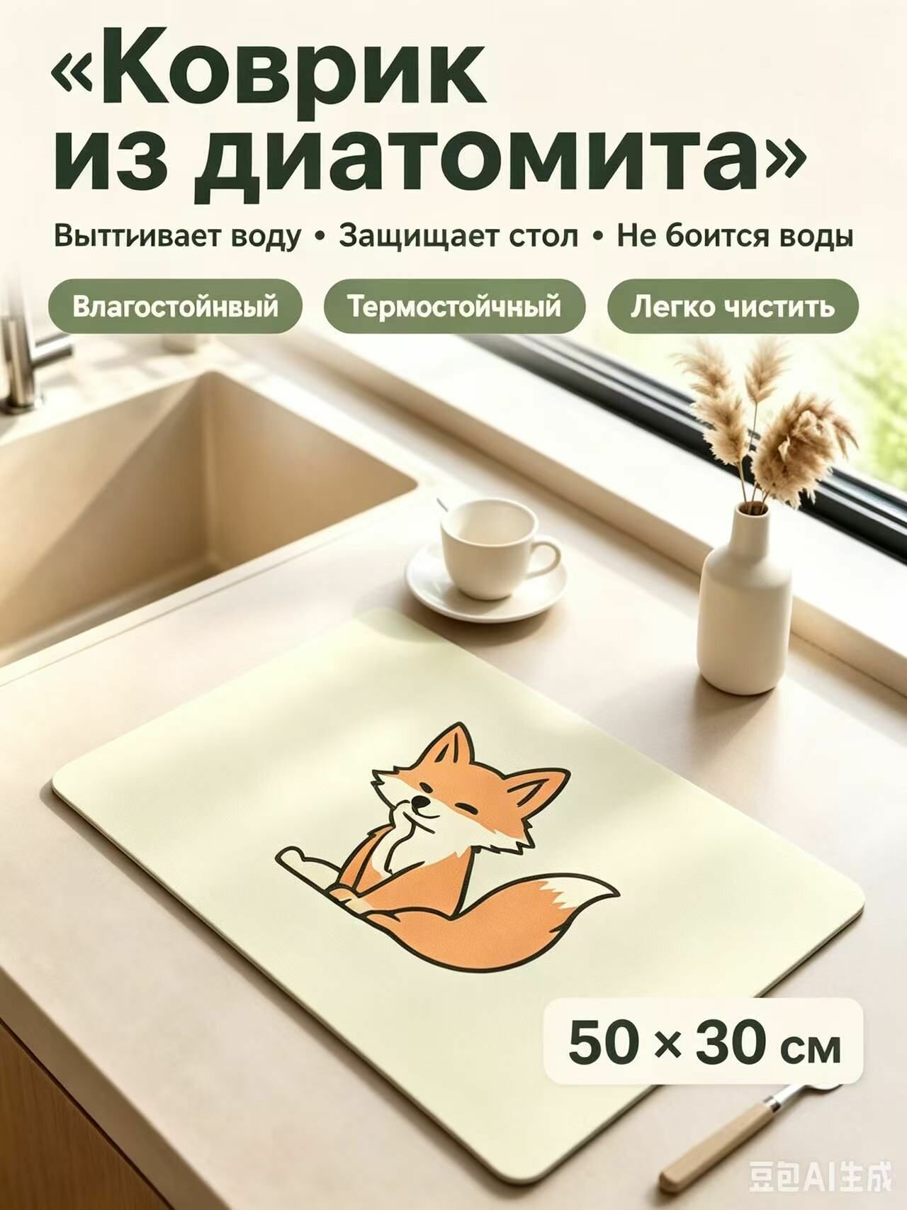 Мягкий настольный коврик из диатомовой земли, подходящий для кухни и стола, нескользящий дренаж50*30cm