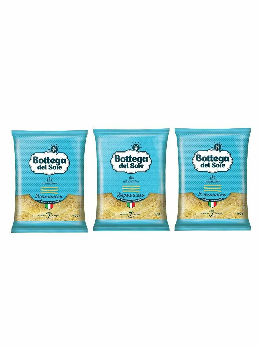 Bottega del Sole Макаронные изделия Вермишель, 400 гр, 3 уп
