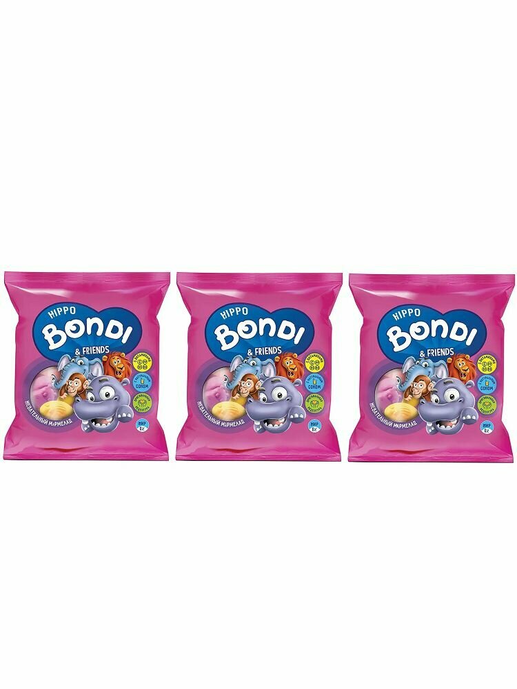 HIPPO BONDI & FRIENDS Жевательный мармелад, в форме половинок животных, 100 гр, 3 уп
