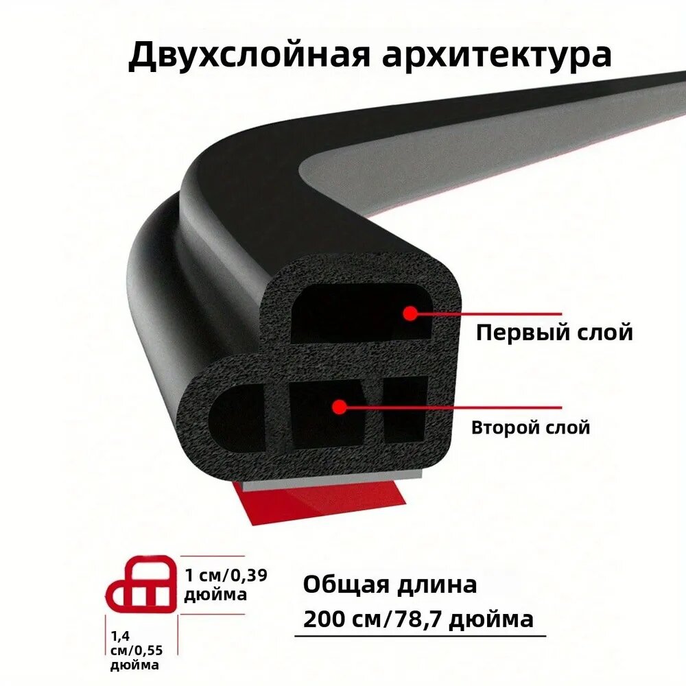 Уплотнитель автомобильный из этилен-пропиленового каучука EPDM, черный, 1 шт. — фото 1