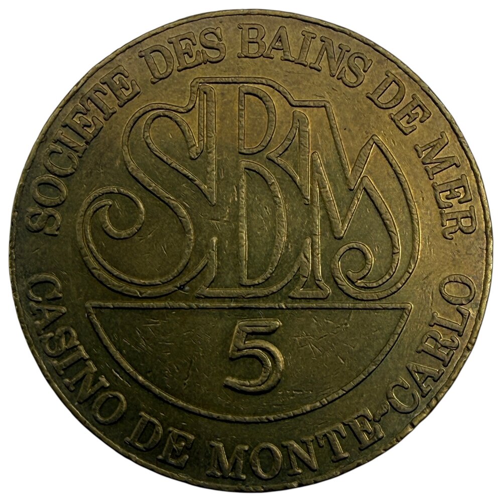 Монако, Монте-Карло, жетон казино "SBM" 5 франков 1980 г.