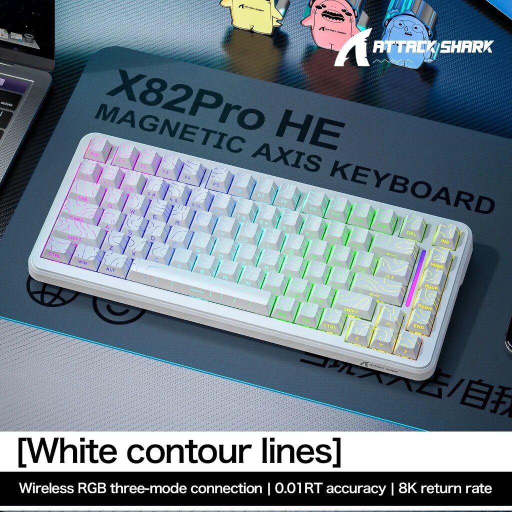ATTACK SHARK X82Pro HE беспроводная игровая клавиатура Белый, White contour lines