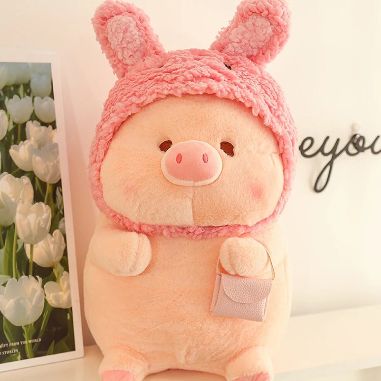 Мягкая игрушка Свинья LULU в повязке лягушонка Пухля Поросенок Pig 40cm