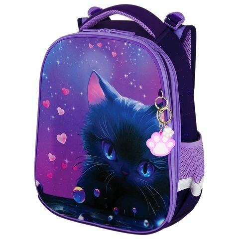 Ранец BRAUBERG PREMIUM, 2 отделения, с брелоком, "Anime cat", 38х29х16 см, 272017