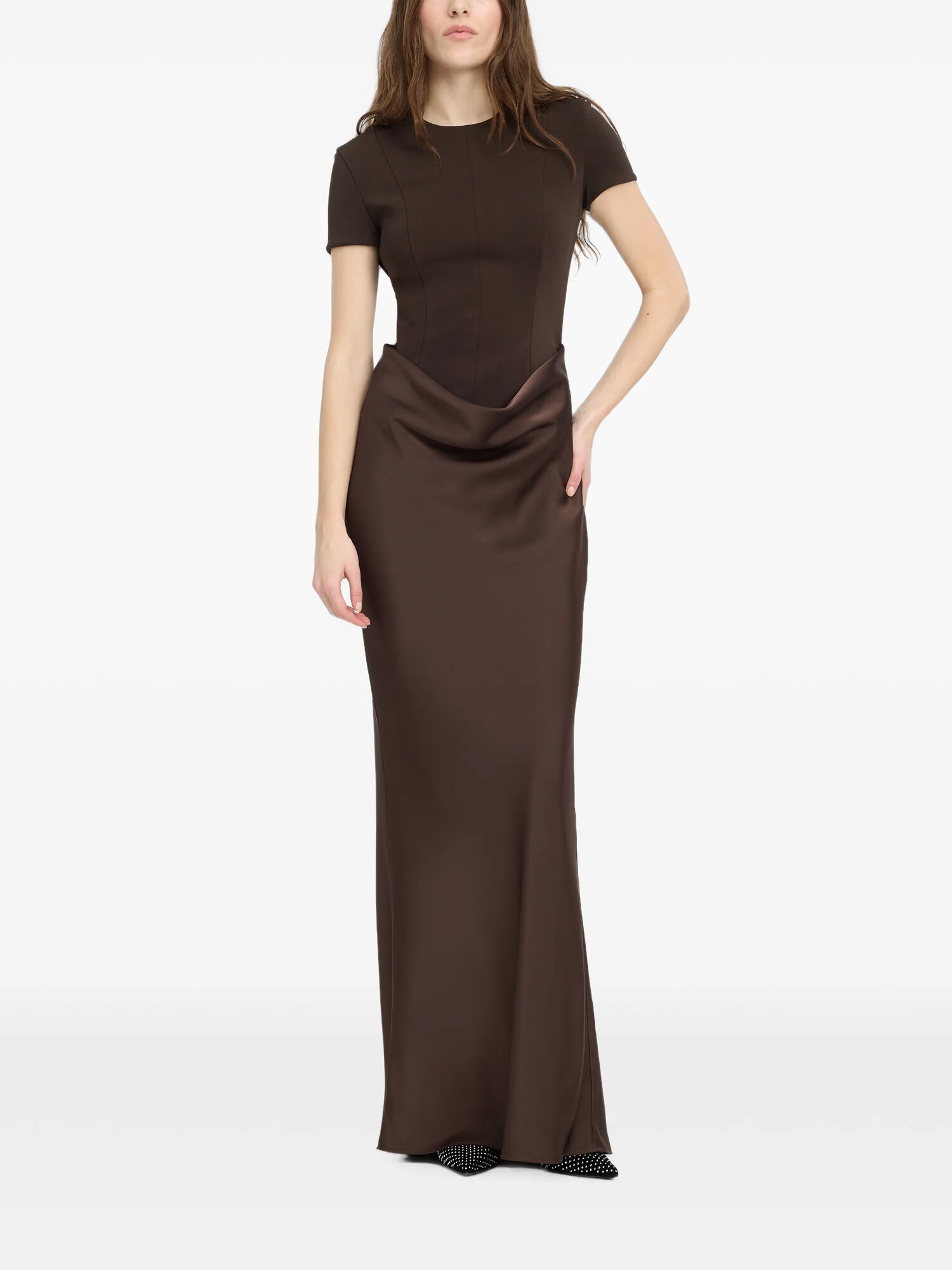 Топ ROTATE Capsleeve draped maxi dark brown, размер 36 — фото 1