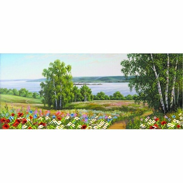 Рисунок на шелке Матренин посад "Пейзаж с цветами", 24х47 см (МП.24х47.4057)