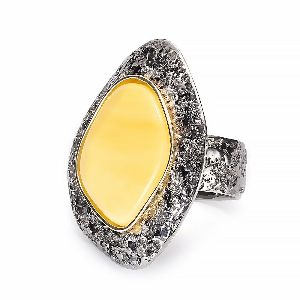 Кольцо, серебро, 925 проба, родирование, янтарь