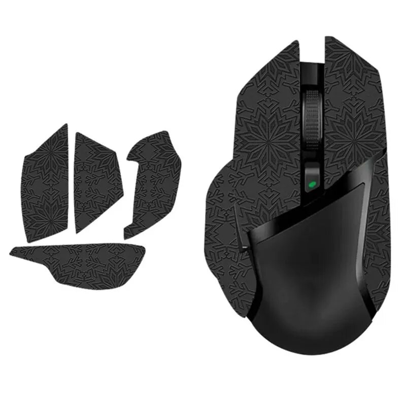 (1 комплект.) Противоскользящие наклейки для мыши Razer Basilisk (чёрный снежный узор), для X Hyperspeed V2 (полу-обхват)