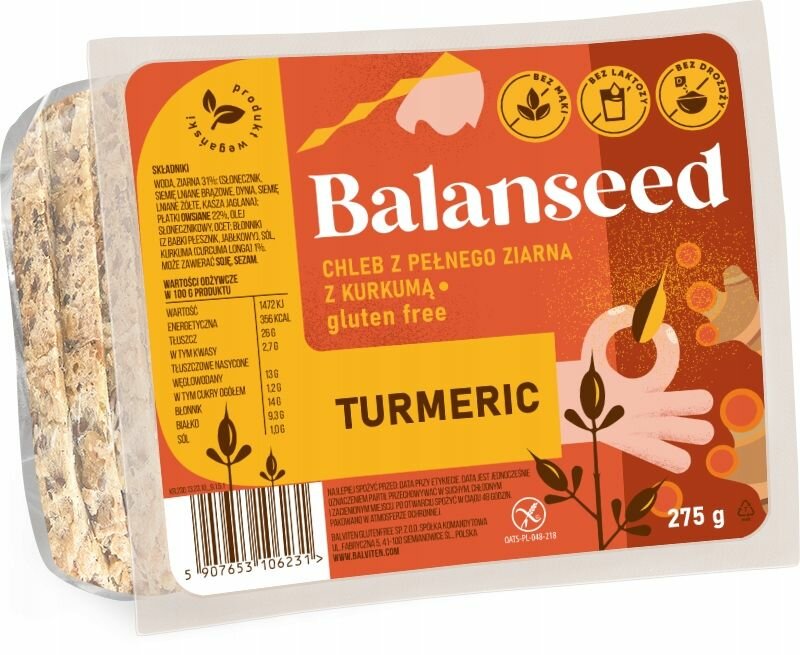 Хлеб цельнозерновой с семенами и куркумой Balviten Balanseed без глютена 3 шт x 275г