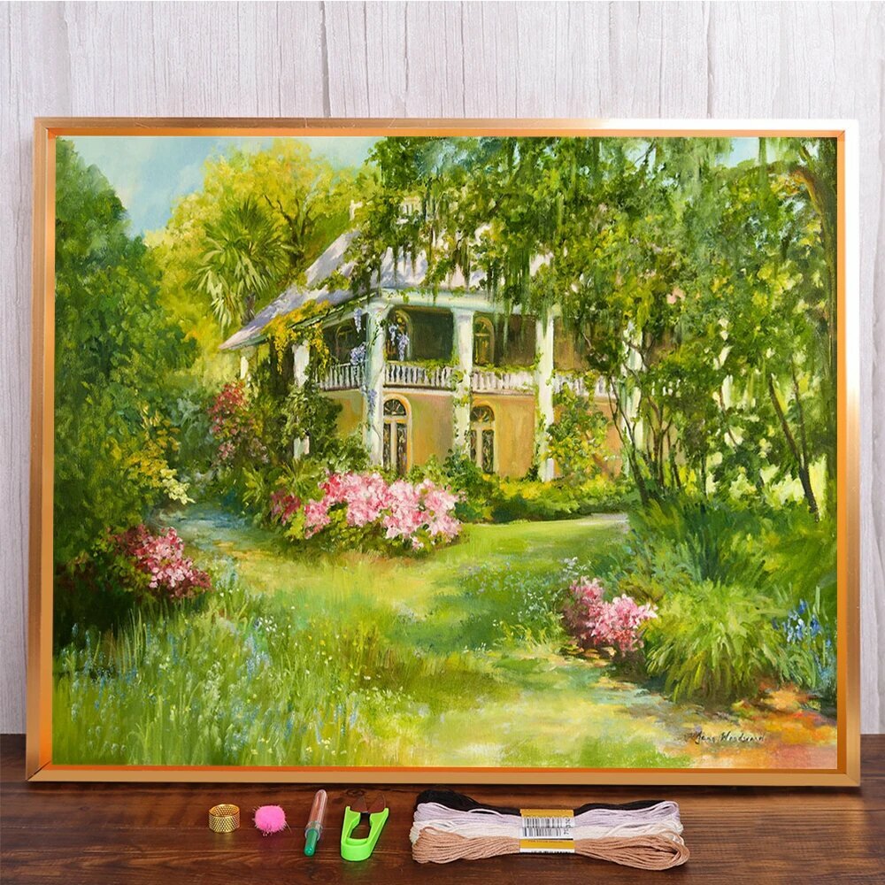 Набор для вышивки крестом Meian Мультяшный дом Розовый, 30x40cm, HMA66821, 14CT Cotton Thread