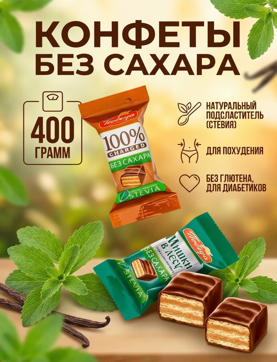 Конфеты Победа вкуса Charged, без сахара, натуральный вкус, 400 г