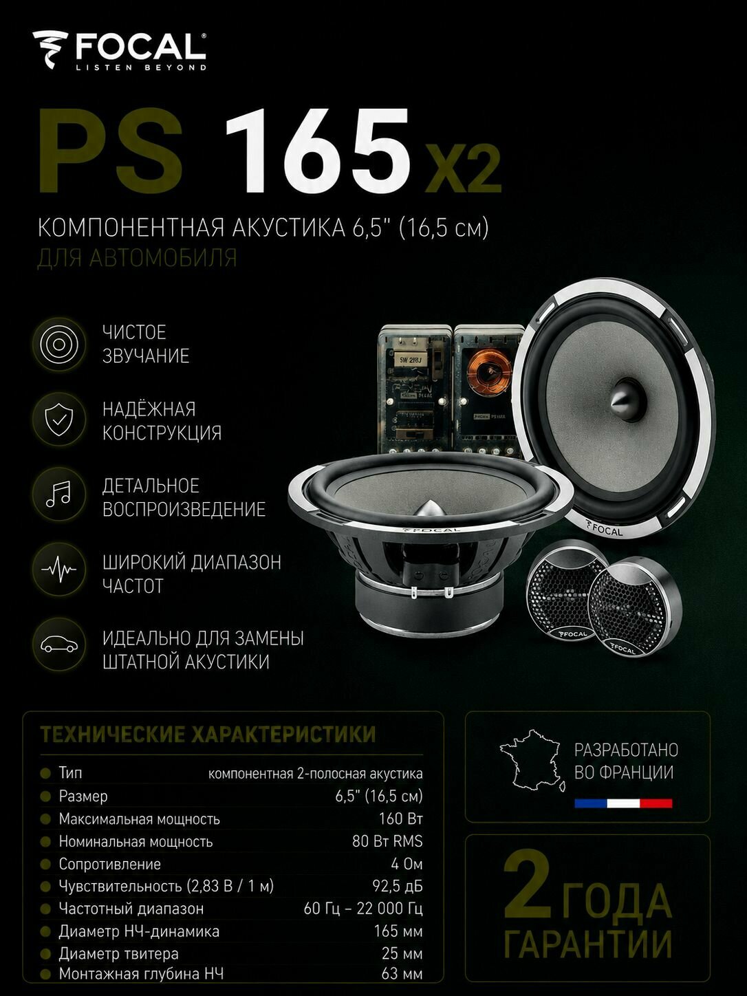 Автоакустика FOCAL PS-165X2, 16.5 см, компонентная, 2-х полосные