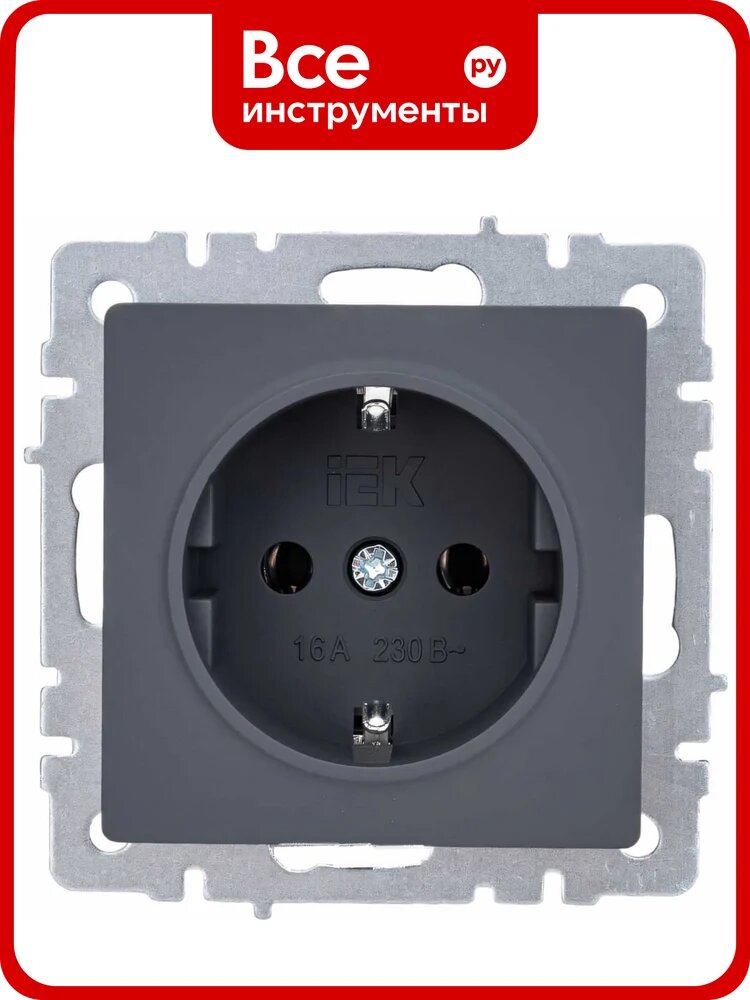 1-местная розетка IEK Brite рс11-1-0-брг с заземлением, без защитных шторок, 16А, графит BR-R11-16-K53