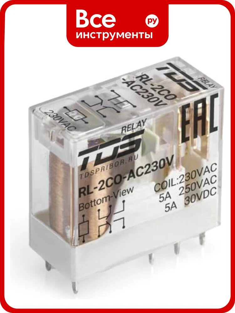 Катушка TDS Rl-32CO-AC230V-5 230В, ток коммутации 5A, 2 перекидных контакта 10 шт TDS35977