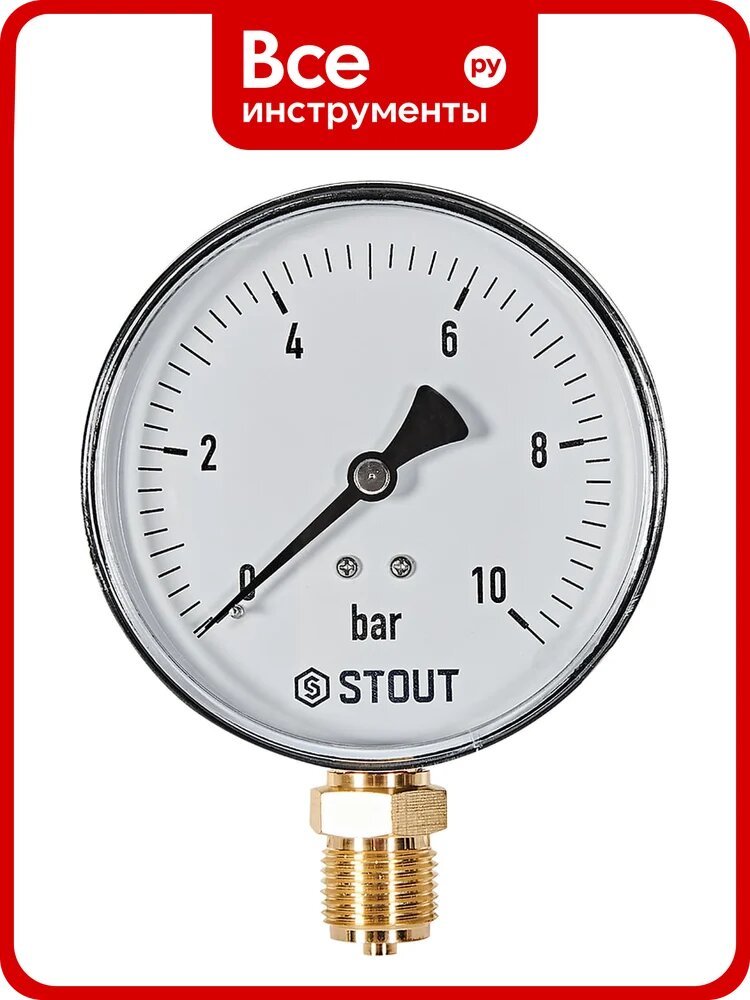 Манометр радиальный STOUT SIM-1010-101015 корпус Dn 100 мм 1/2, 0.10 ба
