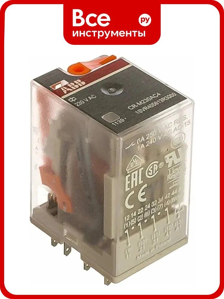 Промежуточное реле ABB, CR-M230AC4, 6А, 220В, 4ПК, CR-M, без индикации, без розетки, 1SVR405613R3000