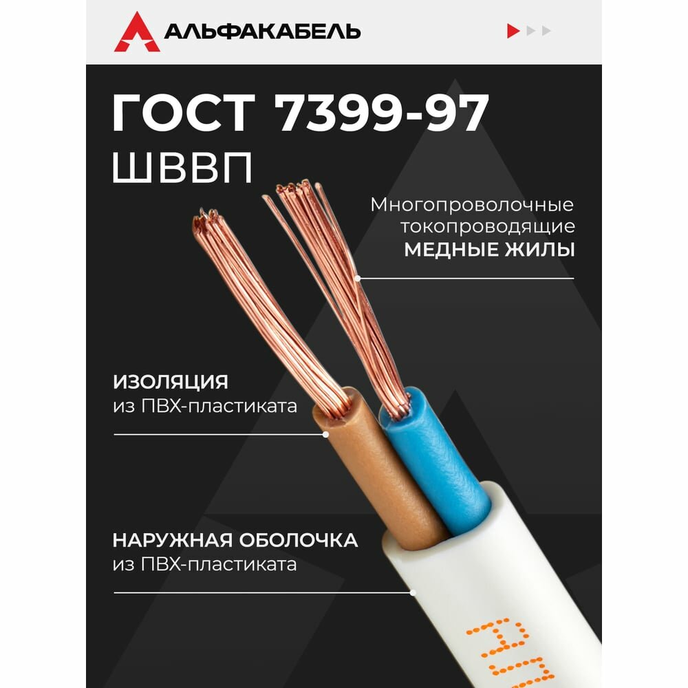 Провод ШВВП альфакабель 2х0,75 мм ГОСТ 50 м 05011 — фото 1
